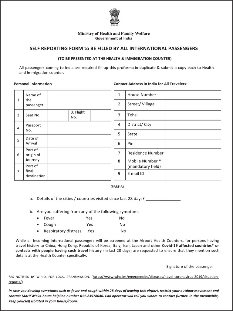 Self Declaration Form For Travellers PDF | PDF