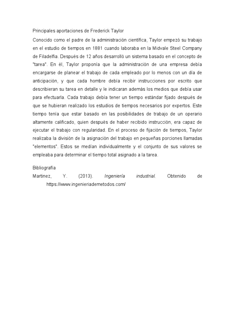 Principales Aportaciones de Frederick Taylor | PDF