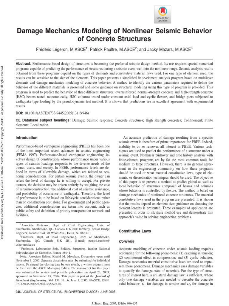 Damage Mechanics Modeling of Nonlinear Seismic Behavior Concrete ...