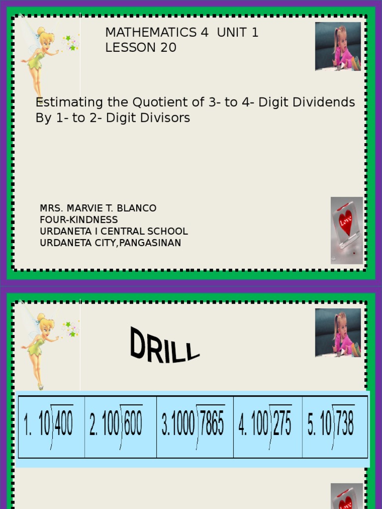 MATH Q1 Lesson 20 Estimating The Quotient of 3-To 4-Digit Dividends... Marvietblanco | PDF ...