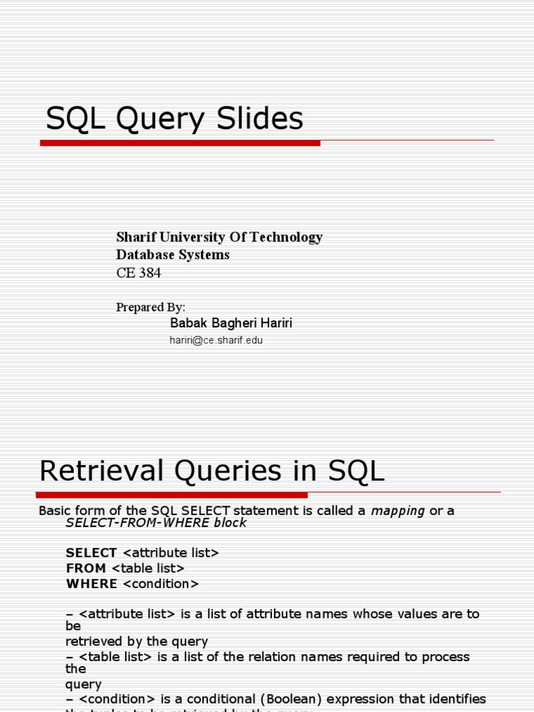 SQL Query Slides: Sharif University of Technology Database Systems ...