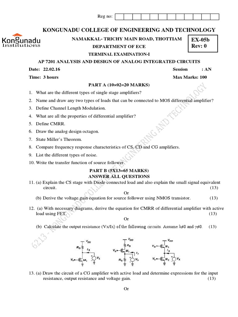 Ex05 - Question Paper Ada Te-1 | PDF | Amplifier | Field Effect Transistor