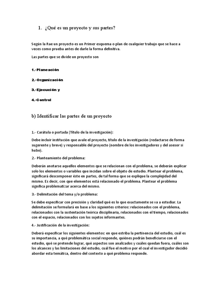 Partes Esenciales de un Proyecto | PDF | Metodología | Teoría