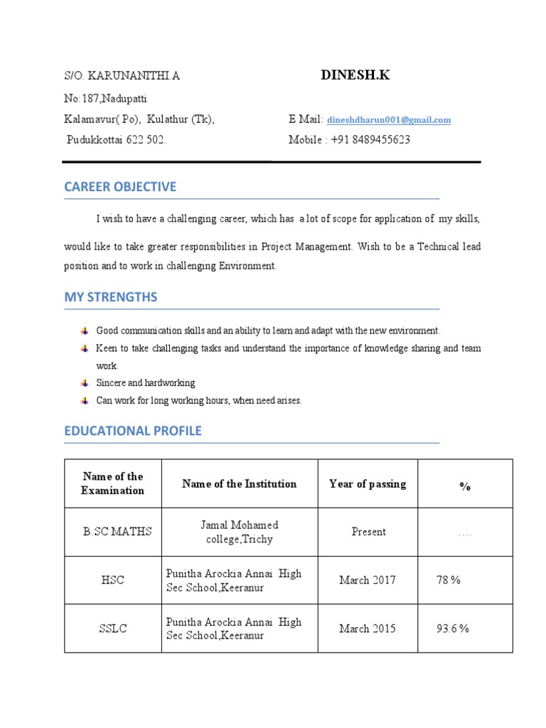 Career Objective: Dinesh.K | PDF