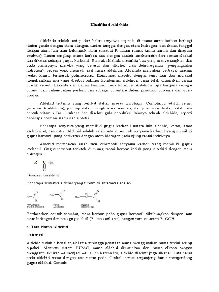 Aldehida Adalah Setiap Dari Kelas Senyawa Organik | PDF | Sains ...