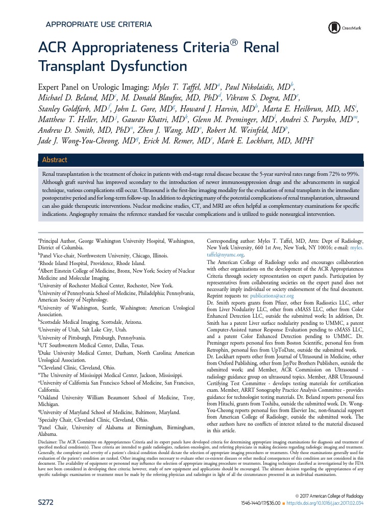 2017 ACR Appropriateness Criteria Renal Trasplant | PDF | Medical Imaging | Radiology