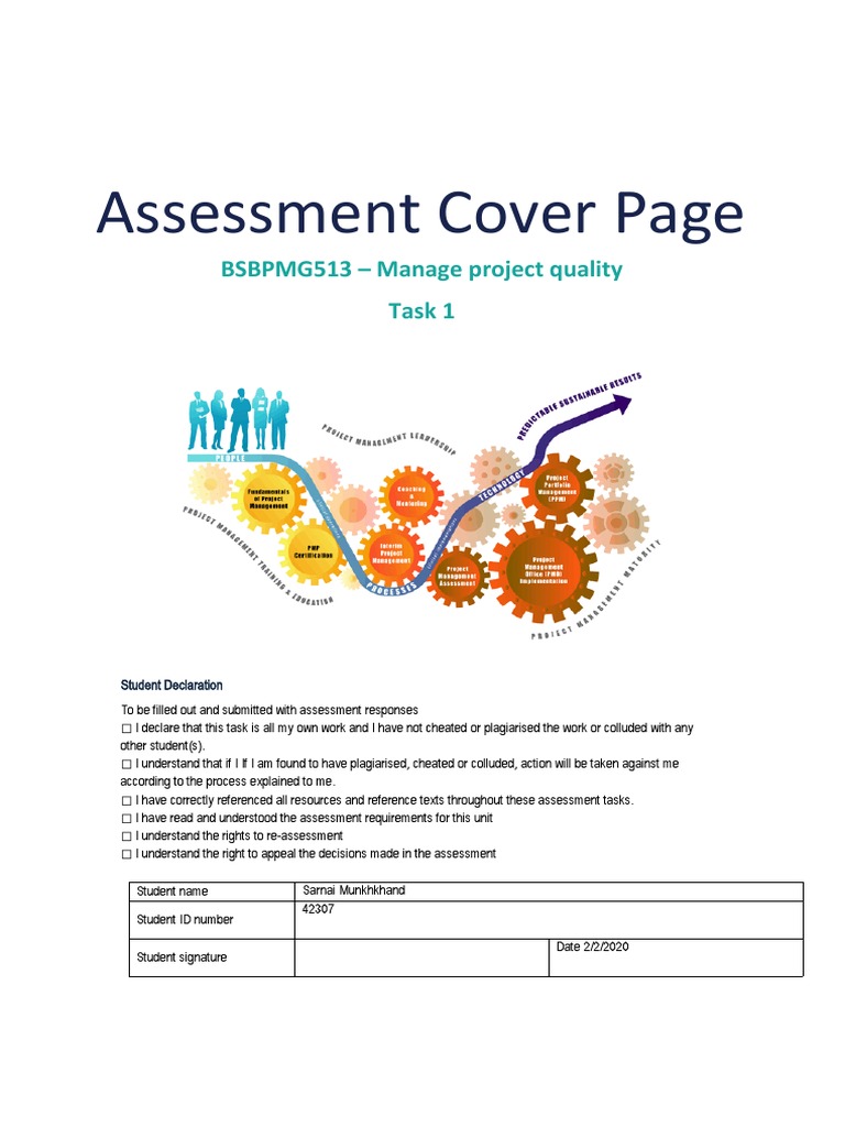 Assessment Cover Page: BSBPMG513 - Manage Project Quality Task 1 ...