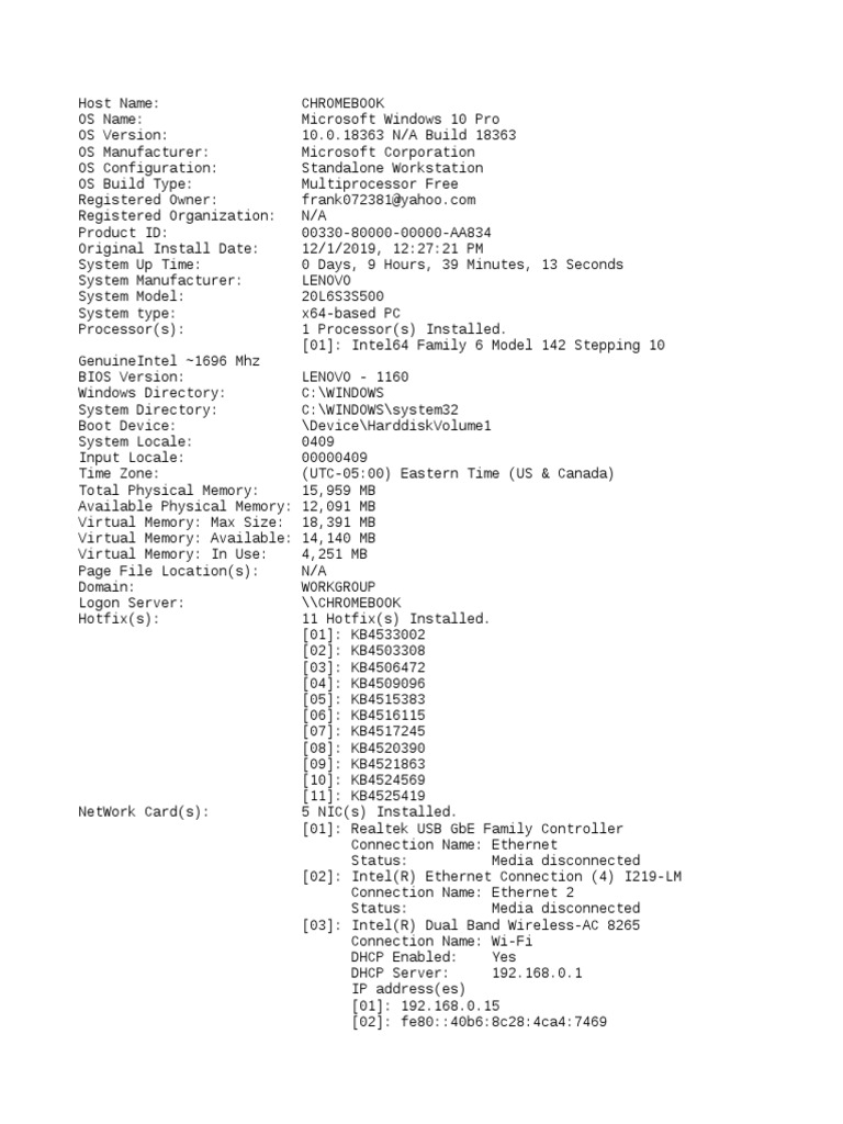 Systeminfo | PDF | Chromebook | Operating System
