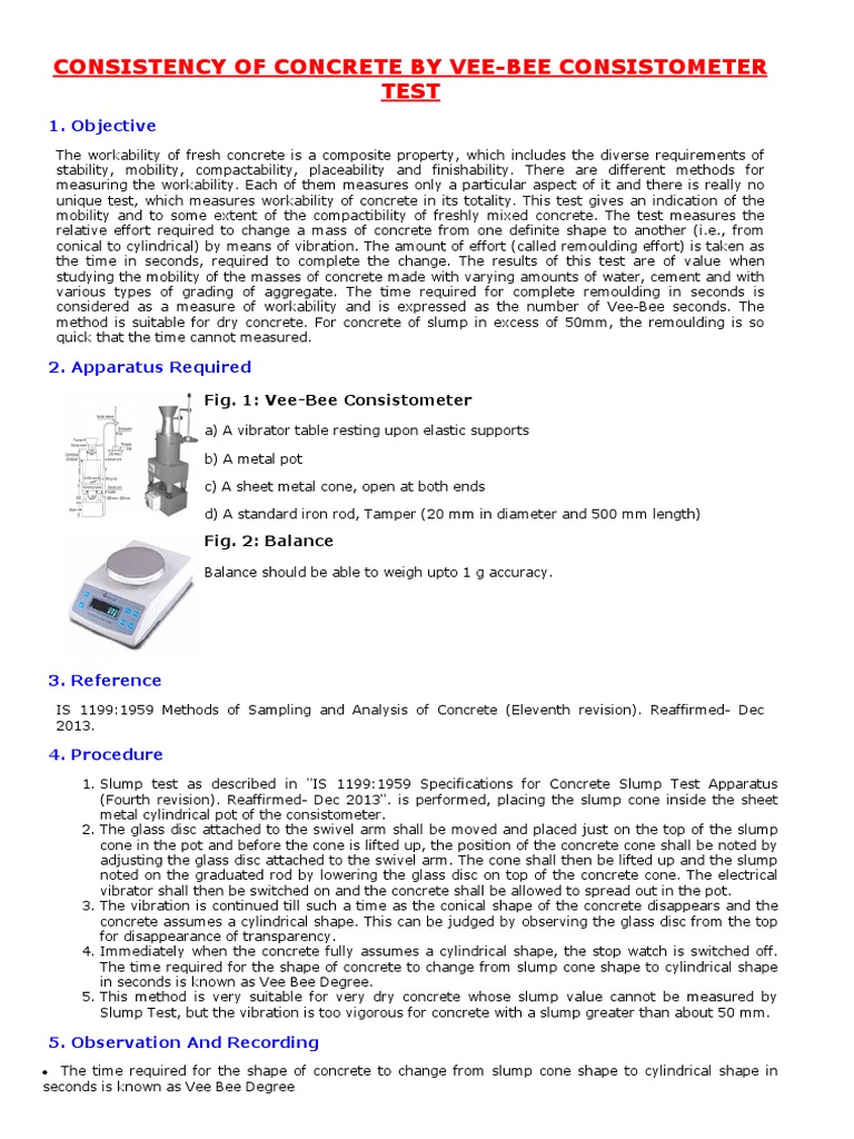 Consistency of Concrete by Vee-Bee Consistometer Test: 1. Objective ...