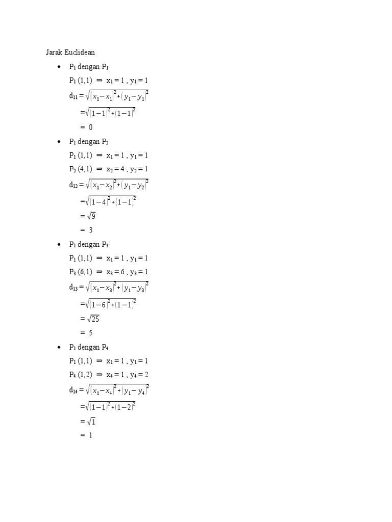 Menghitung Jarak Euclidean, Manhattan, Dan Chebyshev | PDF