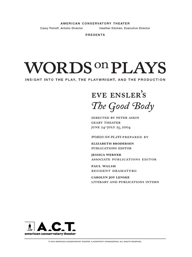 Eve Ensler's The Good Body Words On Plays (2004) PDF | PDF
