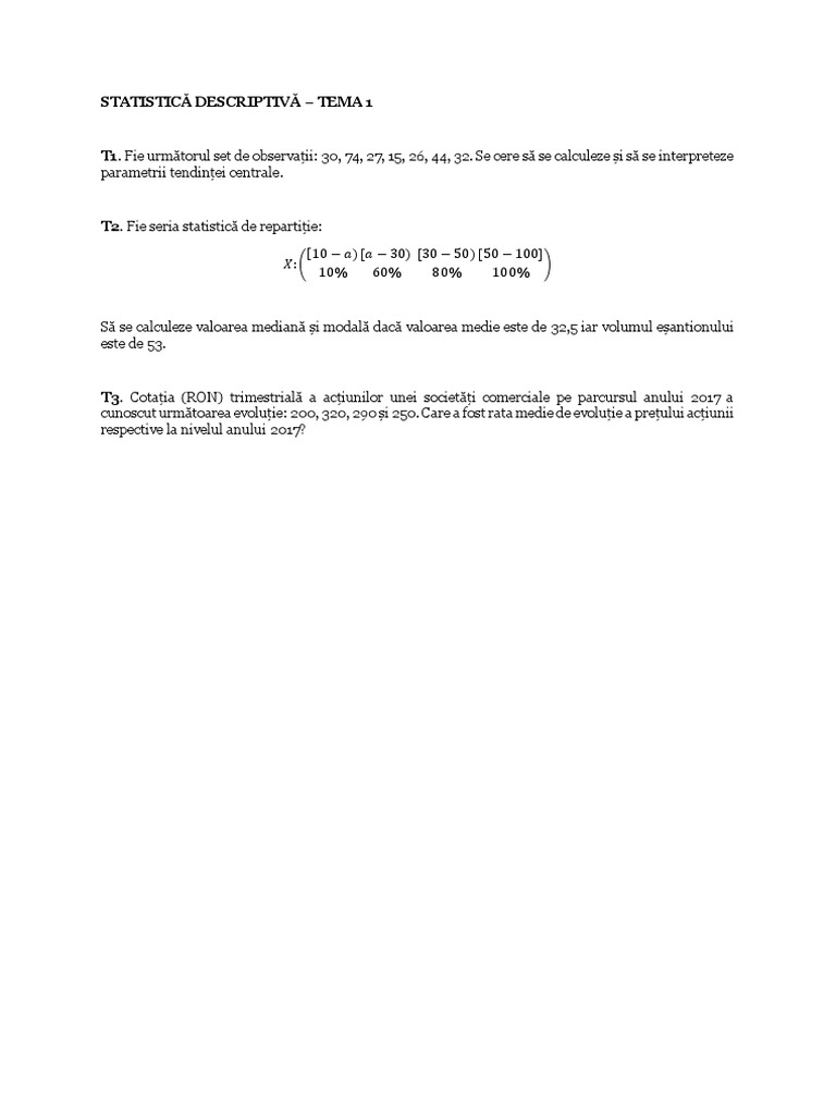 Statistica Descriptiva - Tema 1 PDF | PDF