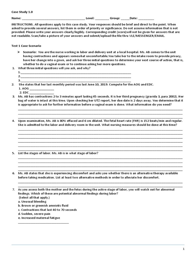 OB Case Study 1 | PDF | Obstetrics | Childbirth