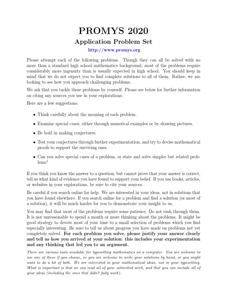 PROMYS 2020 Application Problem Set | PDF | Area | Geometry