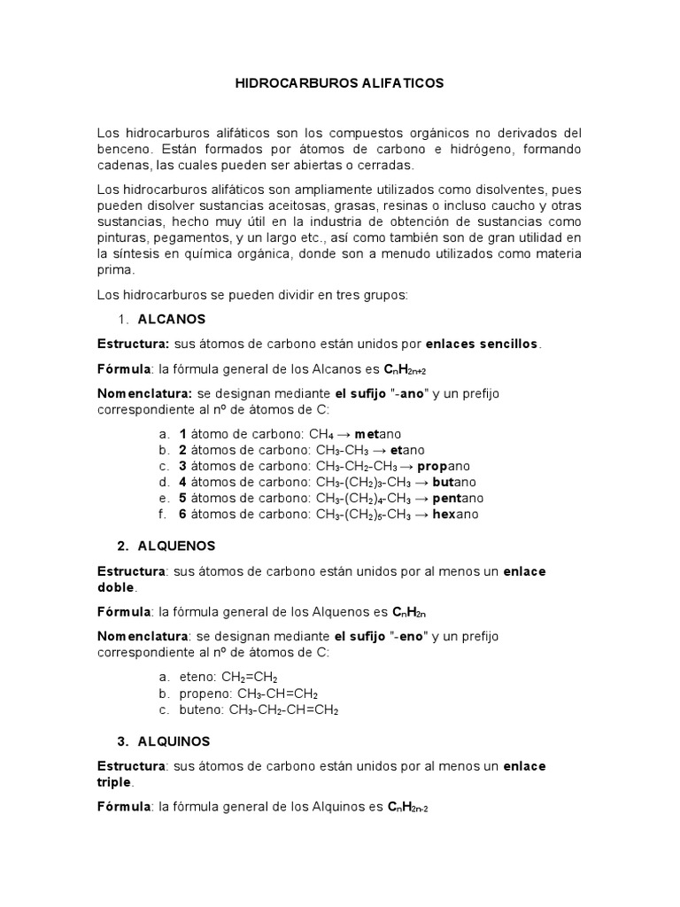 Hidrocarburos Alifáticos: Tipos y Usos | PDF | Hidrocarburos | Alqueno