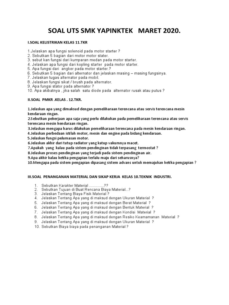 Soal Uts SMK Yapinktek Maret 2020 | PDF