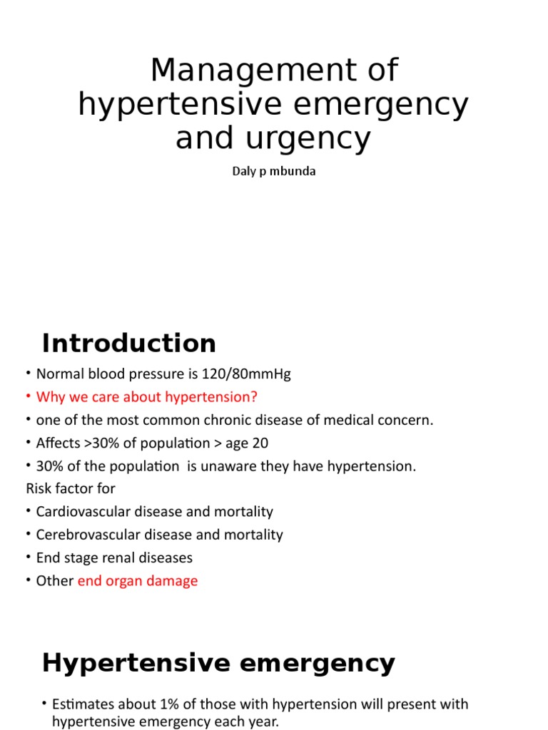 Management of Hypertensive Emergency and Urgency | PDF | Hypertension ...