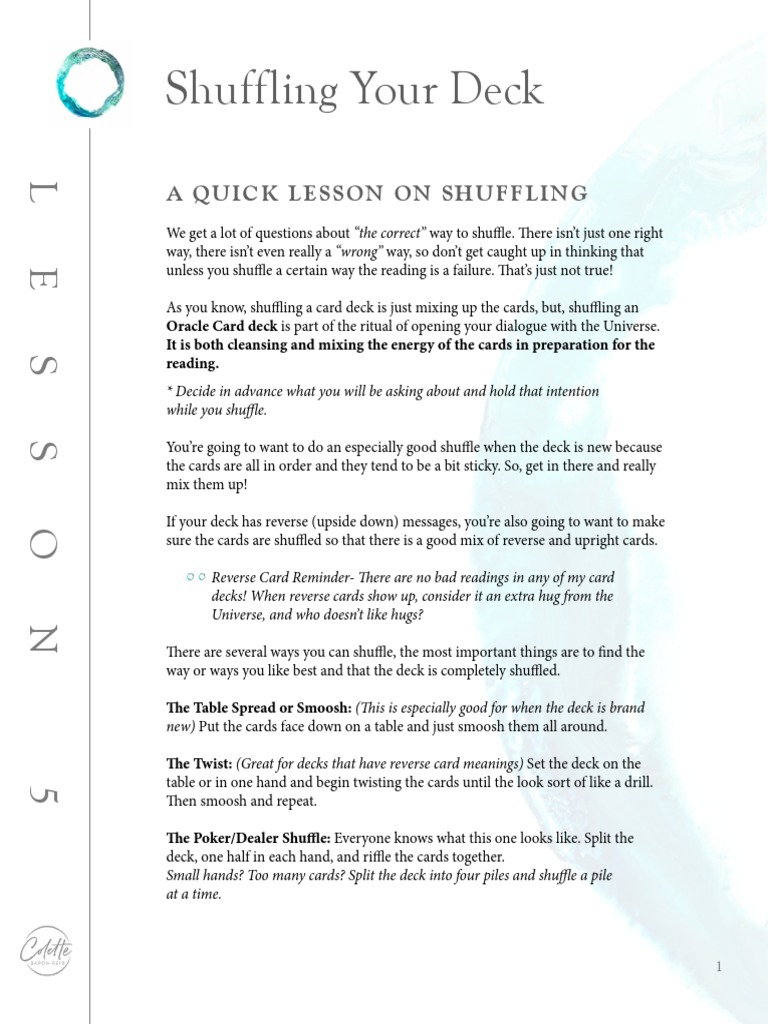 Shuffling Your Deck A Quick Lesson On Shuffling Download Free Pdf