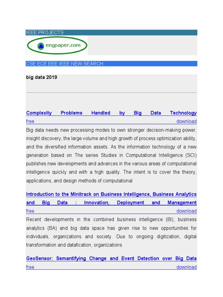 Big Data 2019 IEEE PROJECTS IEEE PAPERS | PDF | Big Data | Cloud Computing