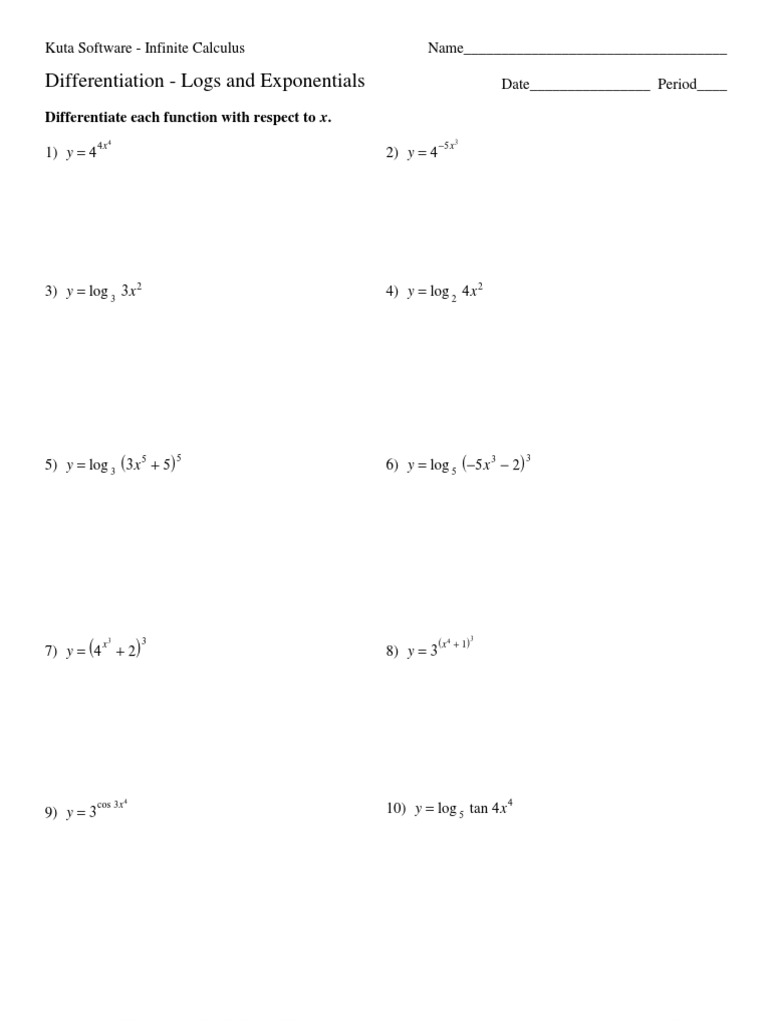 03 - Chain Rule With Logs Exponentials PDF | PDF | Functions And ...