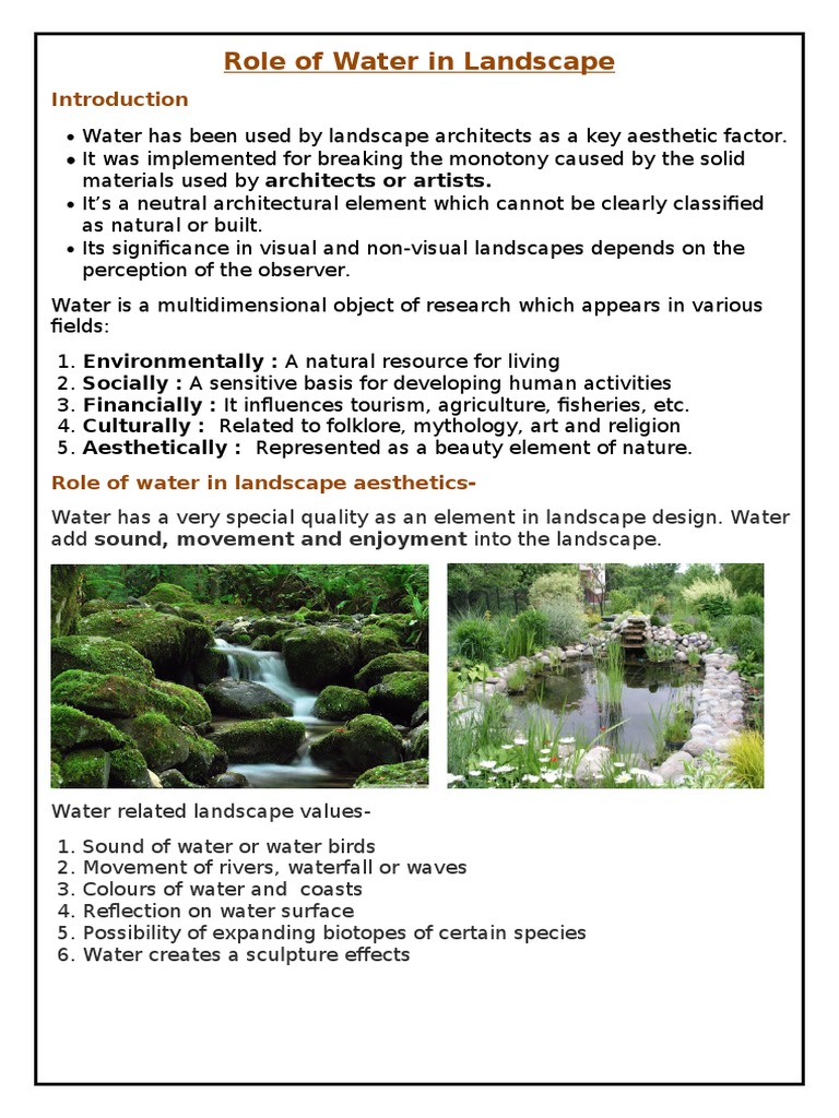 Role of Water in Landscape | PDF | Fountain | Landscape