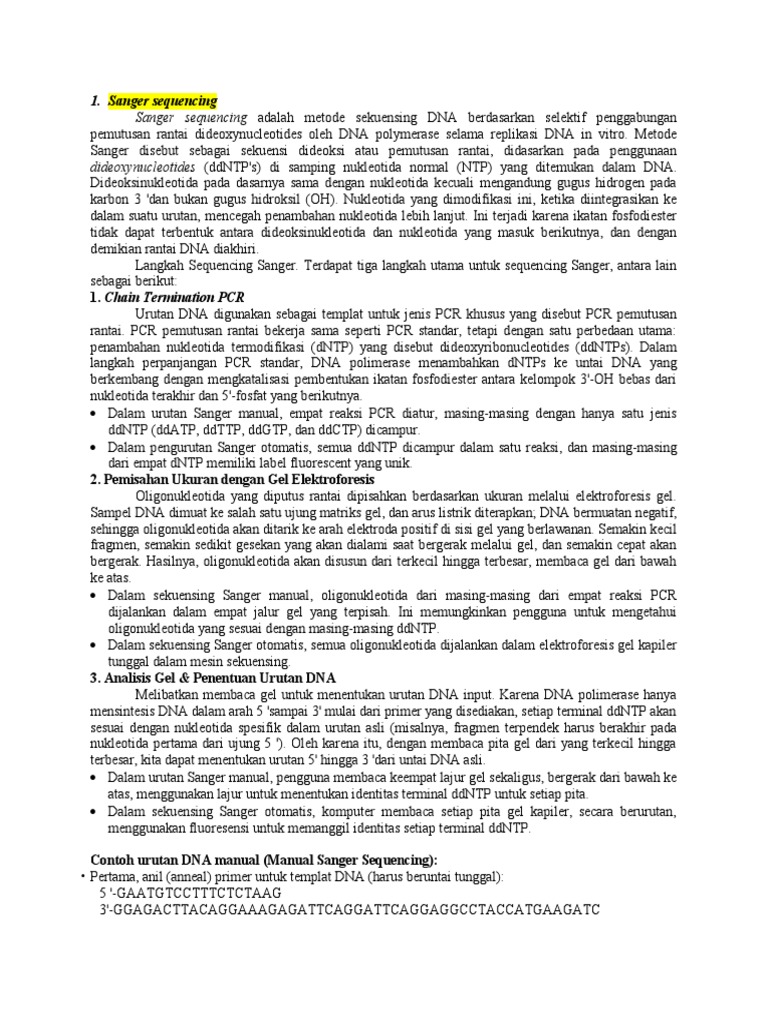 Metode Sanger Sequencing DNA | PDF