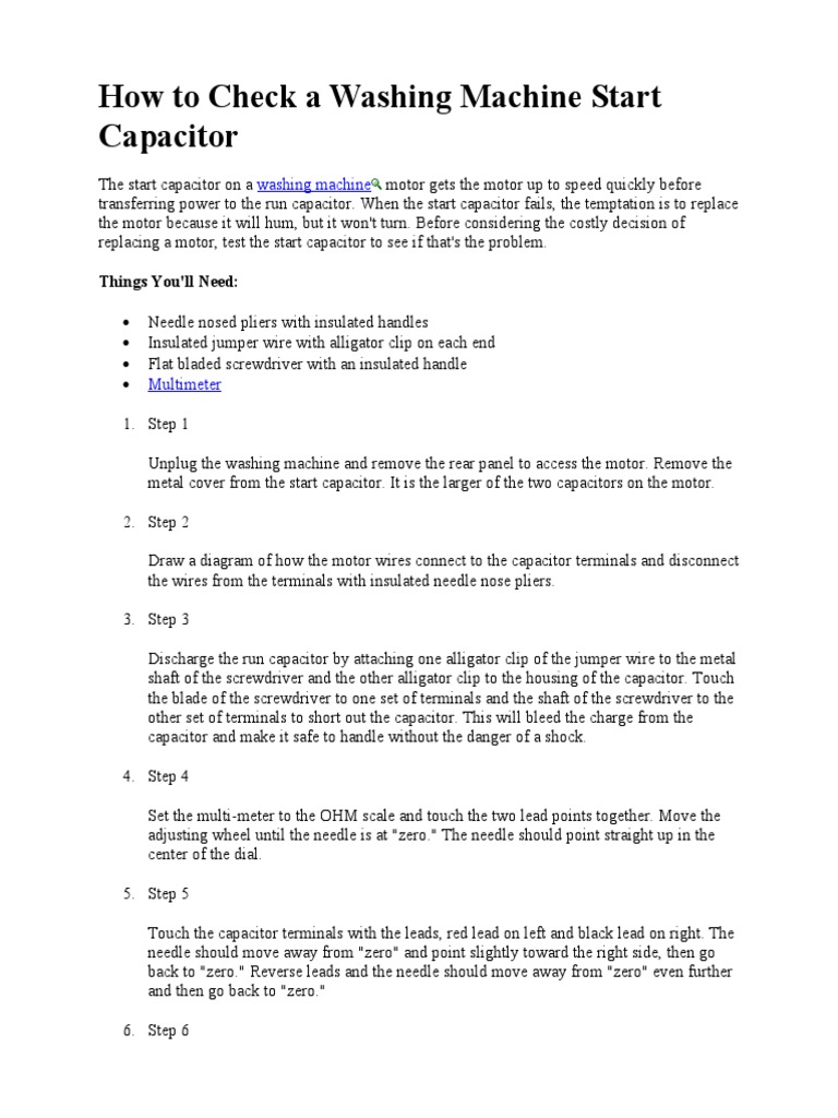 How To Check A Washing Machine Start Capacitor | PDF
