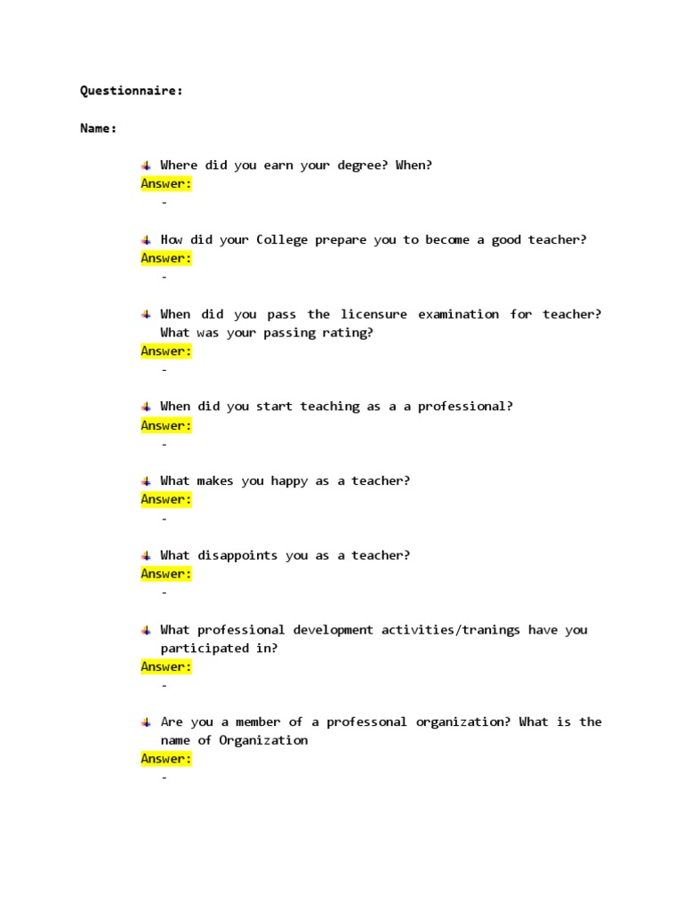 Teacher Professional Development Questionnaire | PDF | Self-Improvement
