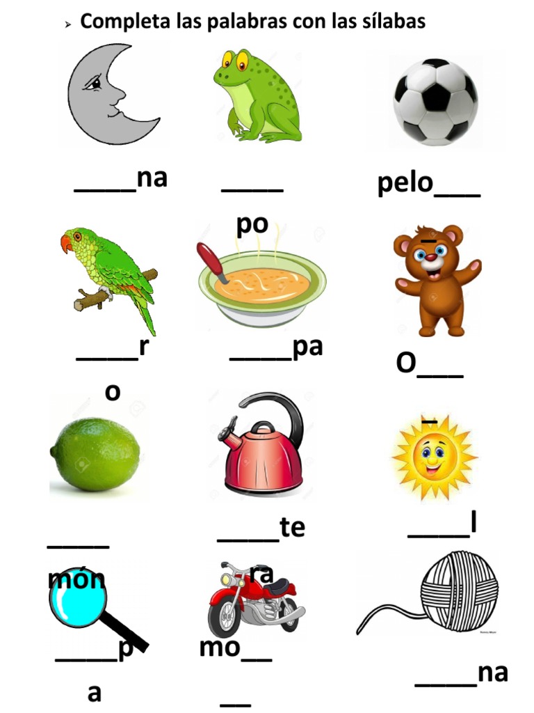 Completa Palabras Sílabas 01 | PDF | Artes del Lenguaje y Comunicación