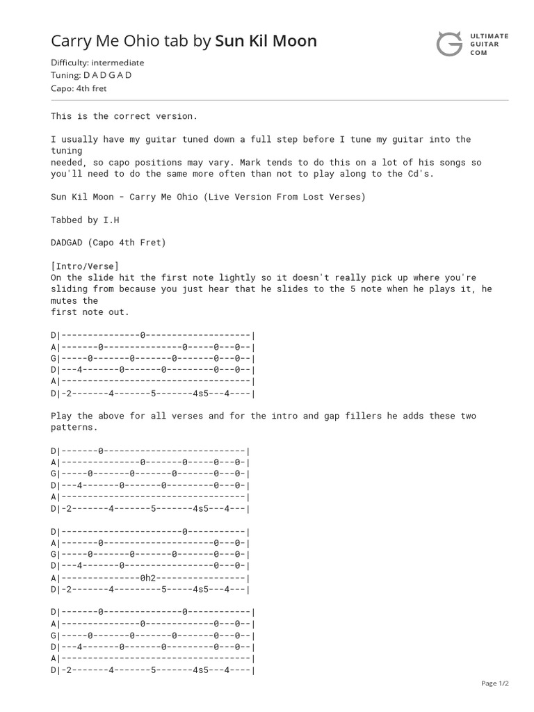 Carry Me Ohio Guitar Tab Guide | PDF | Guitars | European Musical ...