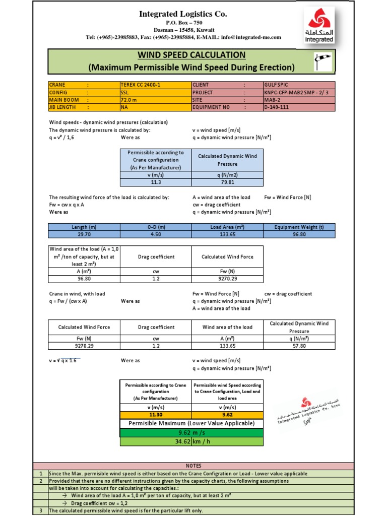004 - Wind Speed Calculation | PDF | Crane (Machine) | Drag (Physics)