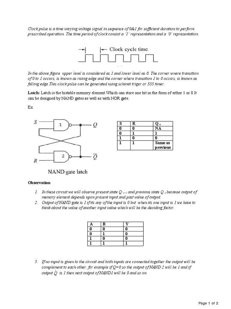 Latch: Latch Is The Bistable Memory Element - Which Can Store One Bit in The Form of Either 1 or ...