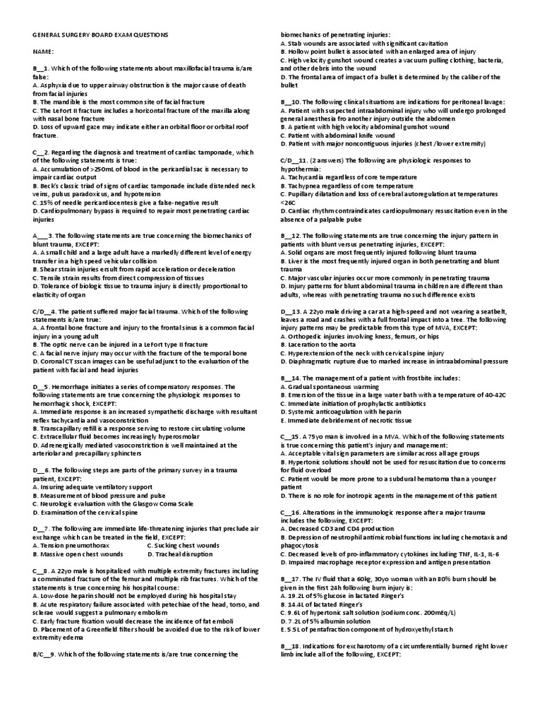 General Surgery Board Exam Questions | PDF | Esophagus | Colorectal Cancer