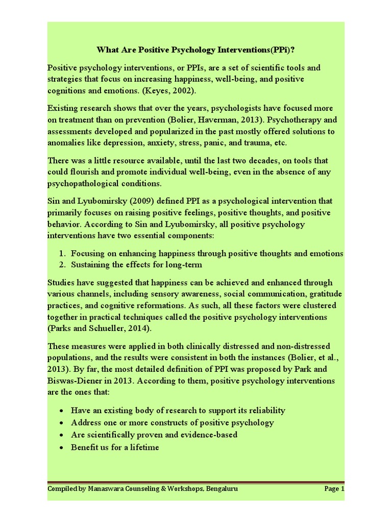 Overview of Positive Psychology Interventions | PDF | Positive ...