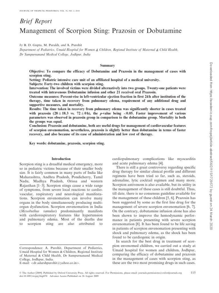 Management of Scorpion Sting: Prazosin or Dobutamine: Brief Report ...