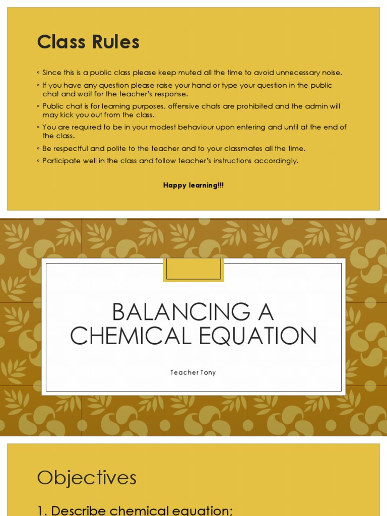Balancing Chemical Equations (Instructional Material) | PDF | Chemical ...