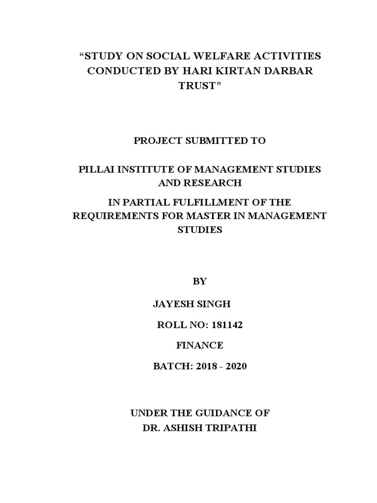 Study On Social Welfare Activities of HKDT | PDF | Non Governmental ...