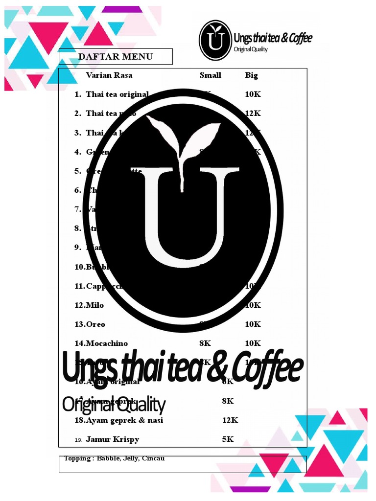 Daftar Menu: Topping: Babble, Jelly, Cincau | PDF