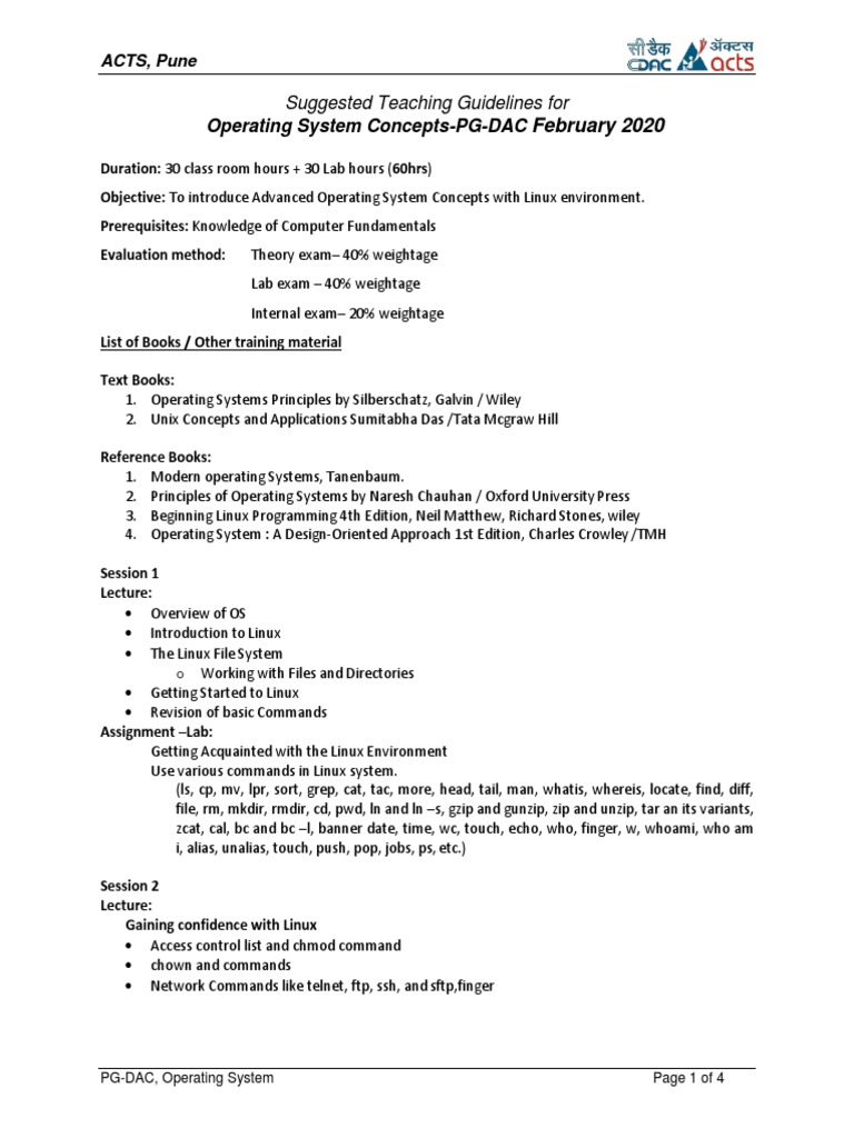 Operating System Concepts-PG-DAC: Suggested Teaching Guidelines For | Download Free PDF ...