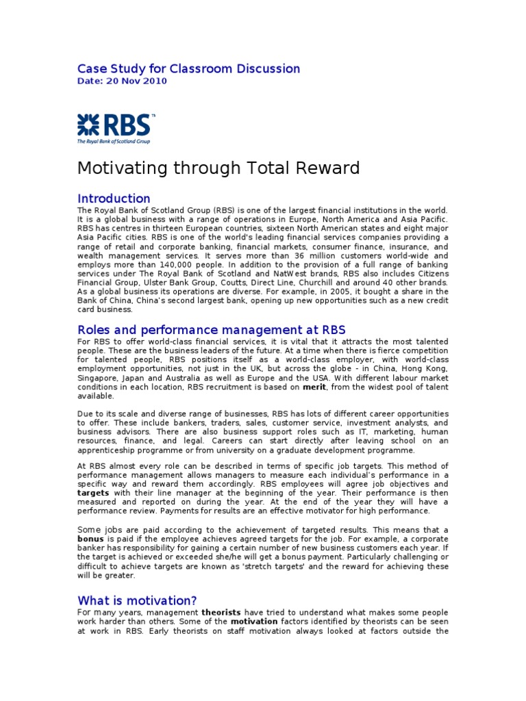 RBS Total Reward and Motivation Strategies | PDF | Motivation ...