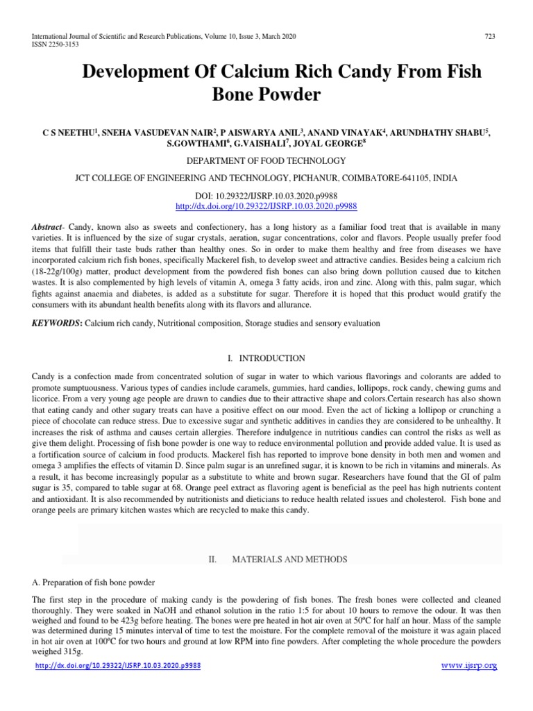 Development of Calcium Rich Candy From Fish Bone Powder | PDF | Candy ...