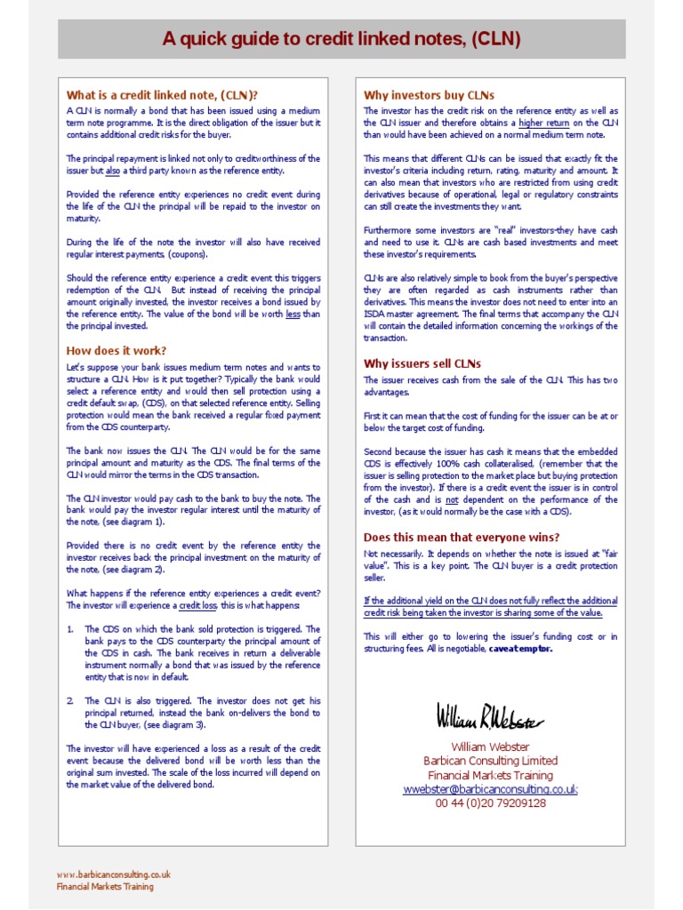 A Quick Guide To Credit Linked Notes, (CLN) | PDF | Credit Default Swap ...