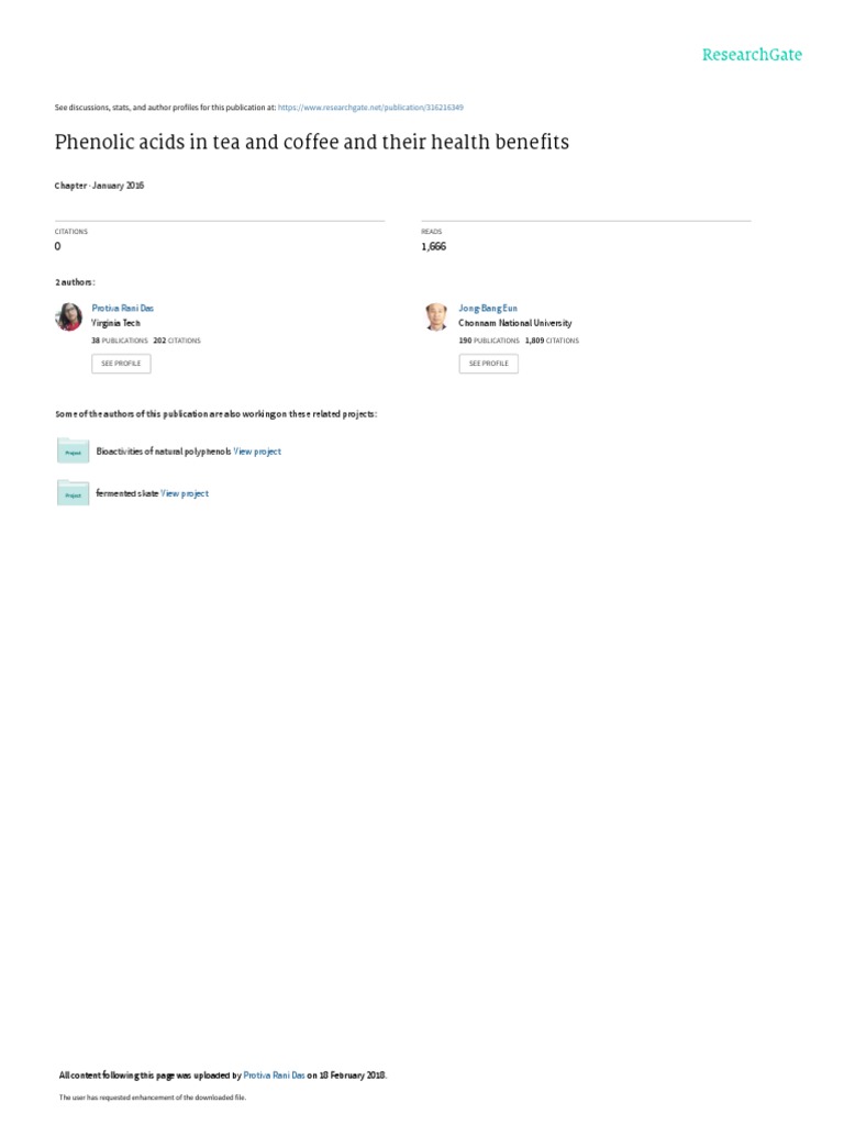 Phenolic Acidin Teaand Coffeeand Their Health Benefits | PDF ...