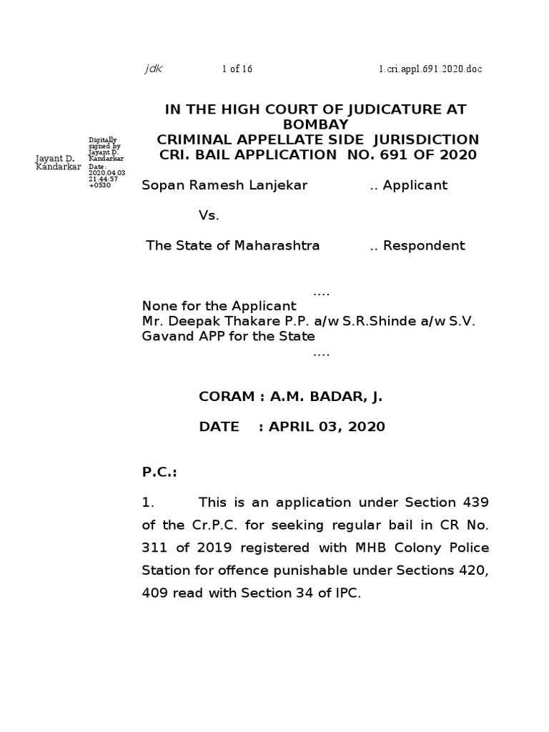 Bombay High Court order on bail during lockdown | Bail | Public Sphere