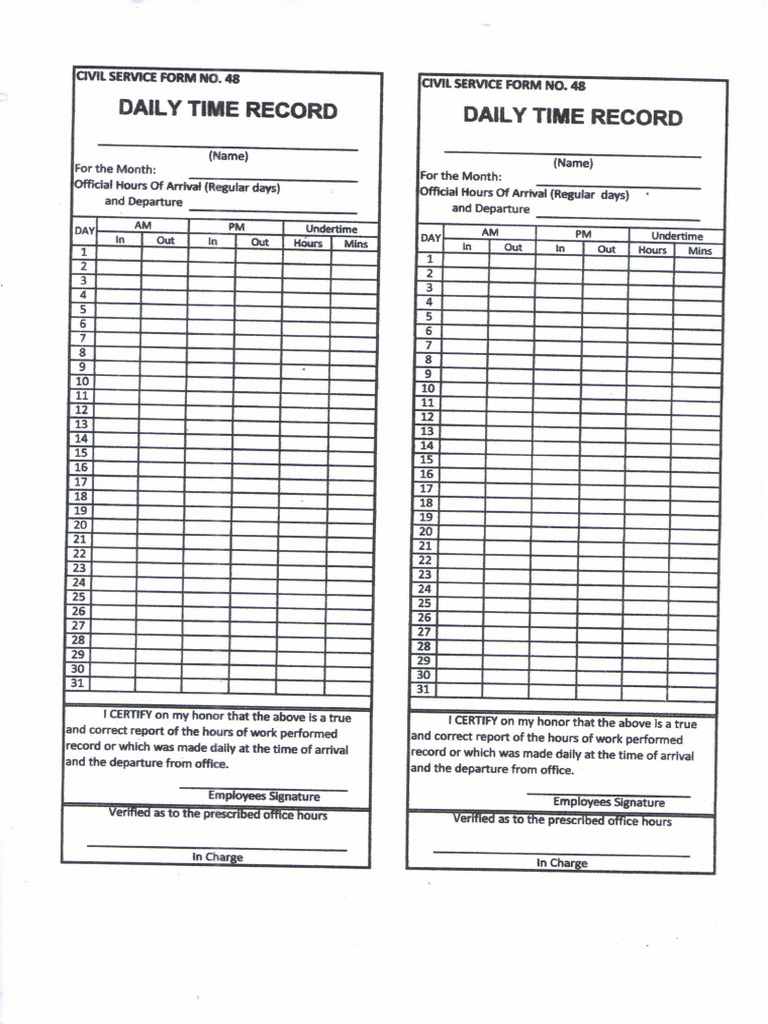 CS Form No. 48 - DTR PDF | PDF