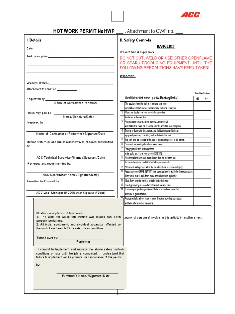 Hot Works Permit ACC Jamul | PDF | Prevention | Safety