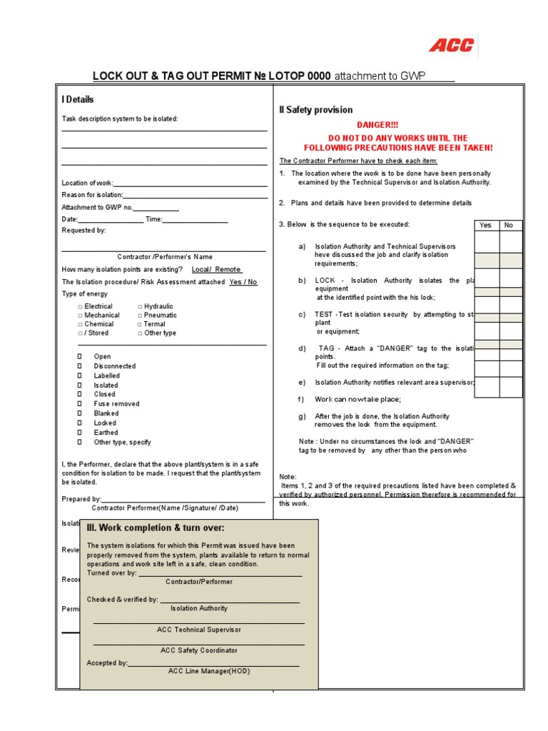 LOTO Permit ACC Jamul | PDF | Safety | Business
