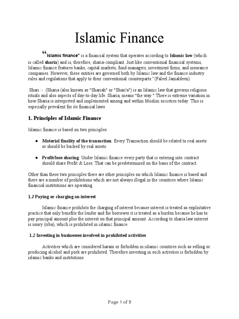 Principles of Islamic Finance | PDF | Islamic Banking And Finance ...