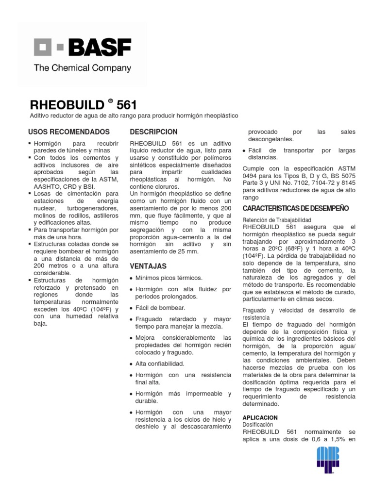 Rheobuild 561 | PDF | Hormigón | Cemento