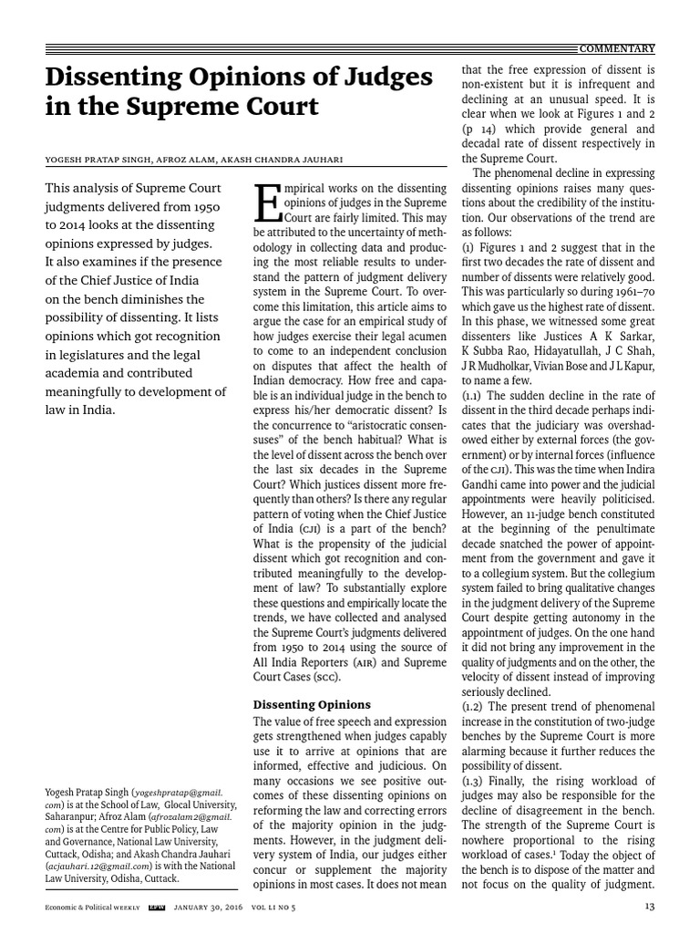 Supreme Court Dissenting Opinions Analysis | PDF | Supreme Court Of ...